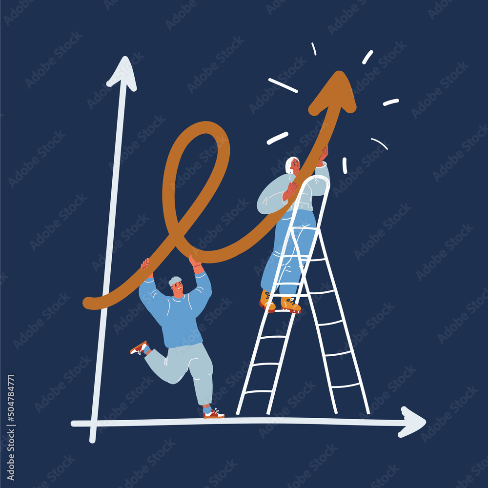 Cartoon vector illustration of people helping each other to bring up ...