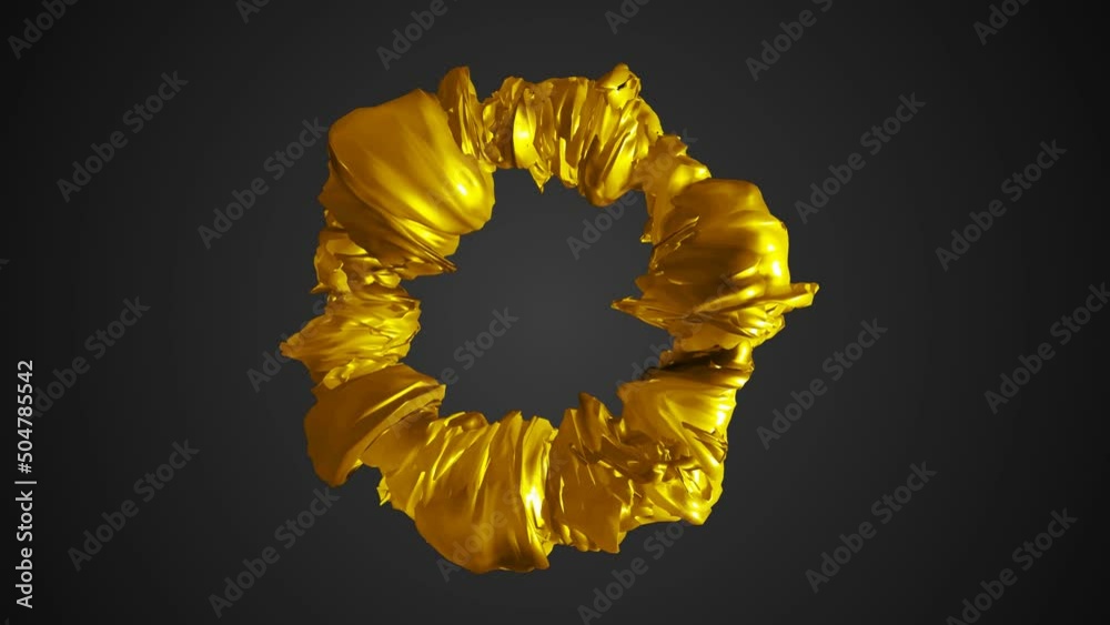 Animated golden ring frame. Movement in a spiral, a twisted sphere ...