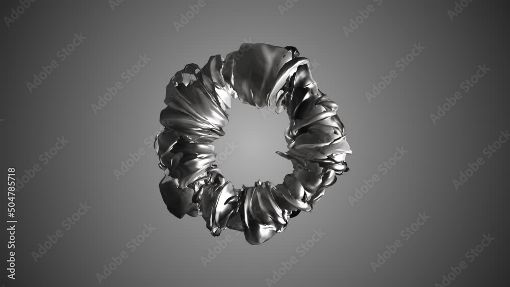 Animated silver ring frame. Movement in a spiral, a twisted sphere ...