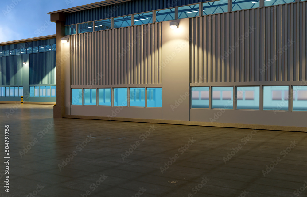 Building with storage spaces. Planting sweet buildings in evening ...