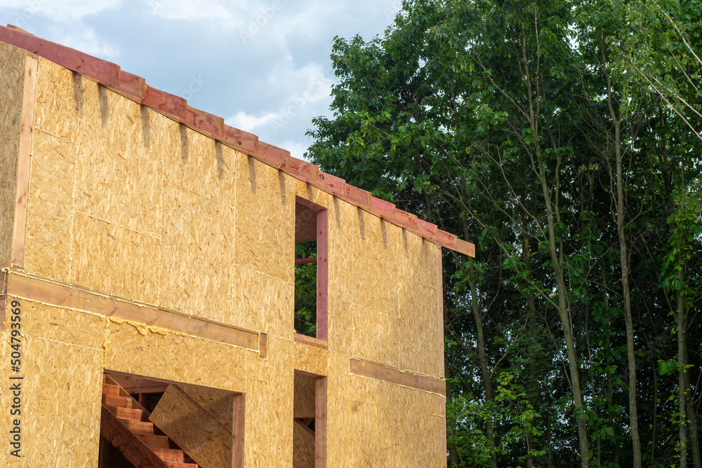 Construction of new and modern modular house. Walls made from composite ...