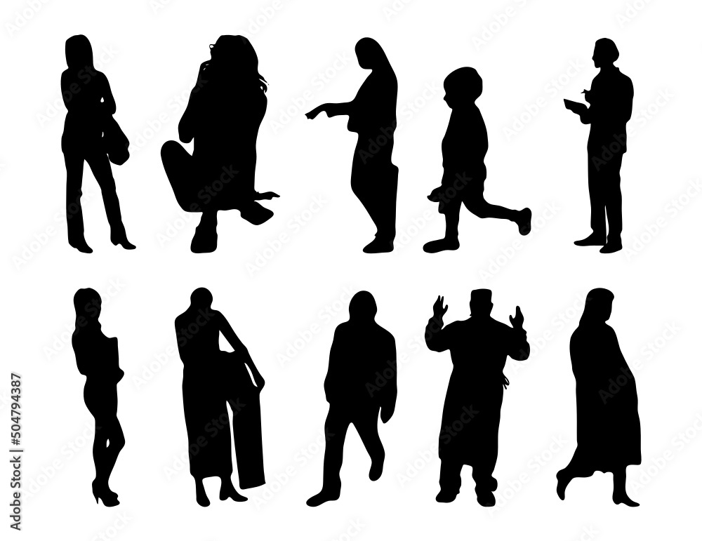 Vector silhouettes, Outline silhouettes of people, Contour drawing ...