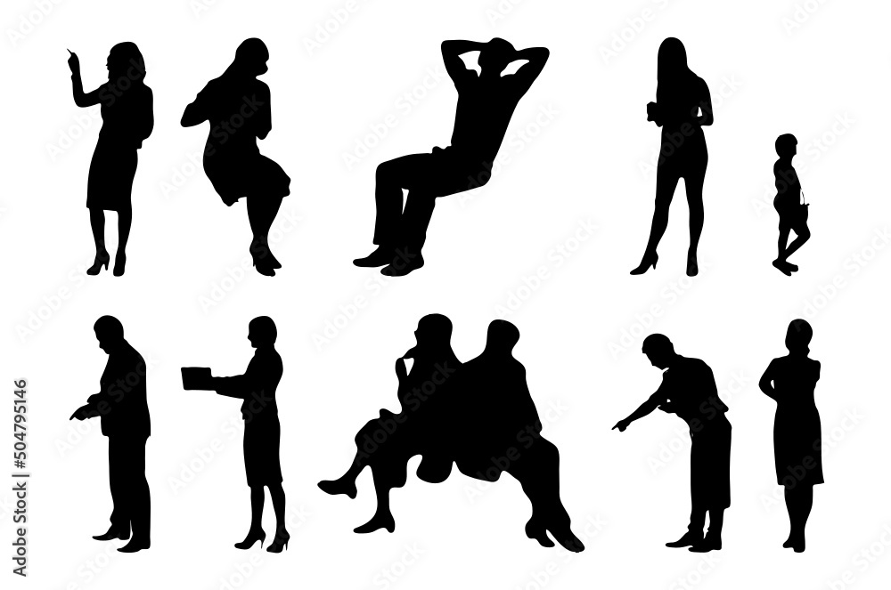 Vector illustration, Outline silhouettes of people, Contour drawing ...