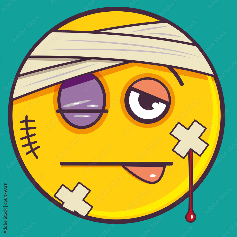 Bruised and battered Emoticon Stock Vector | Adobe Stock
