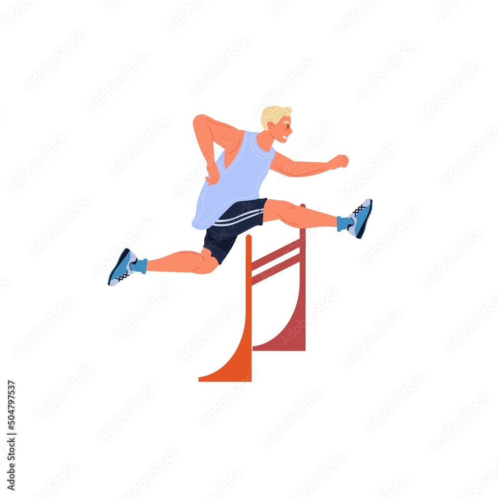Vector flat cartoon man character runs,jumping over barrier isolated on ...