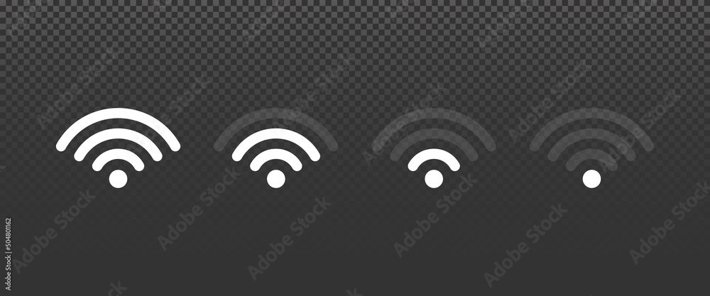 Wi-Fi icons levels. Signal strength indicator symbols isolated on dark ...
