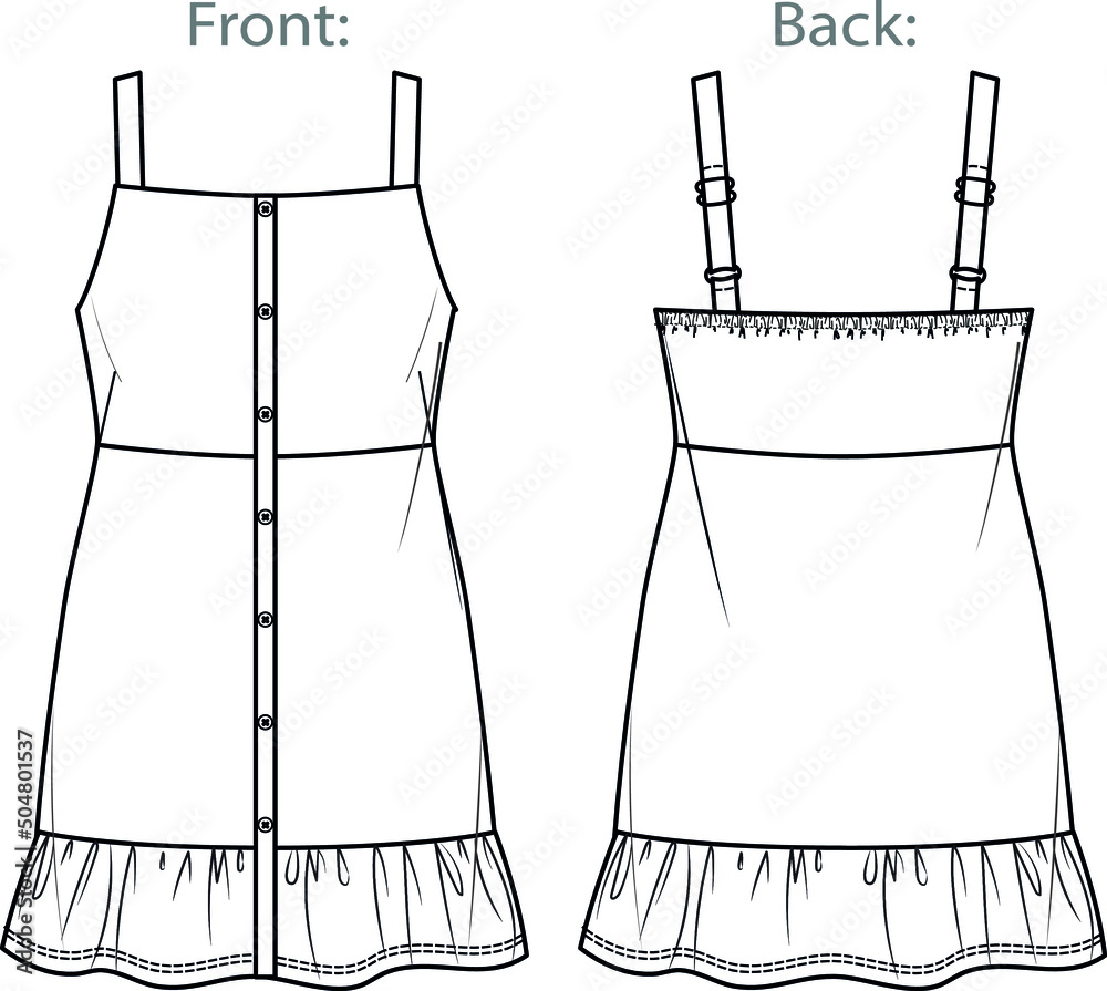 Vector dungaree dress fashion CAD, woman sleeveless mini dress ...