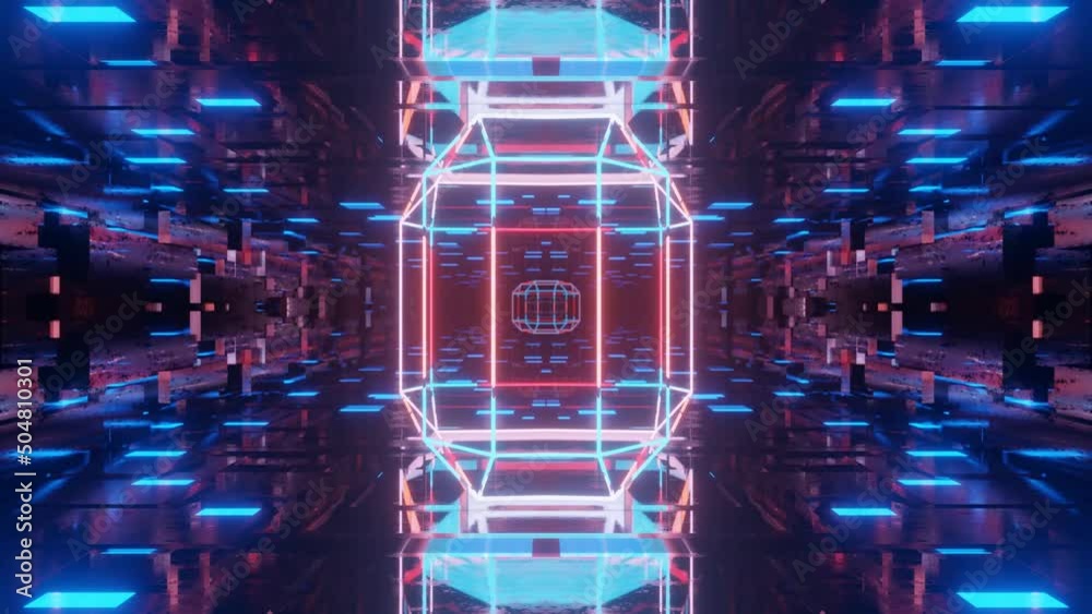 symmetrical 3d object or structure rotates and moves inside glass ...