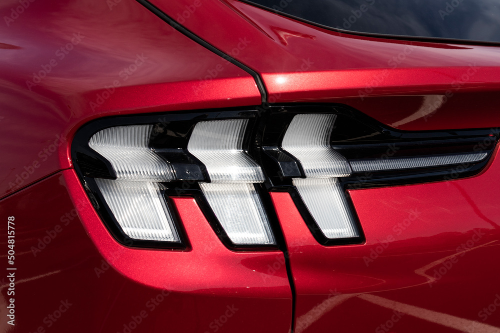 Ford Mustang Mach-E SUV display. The Mustang Mach-E is Ford's first all ...