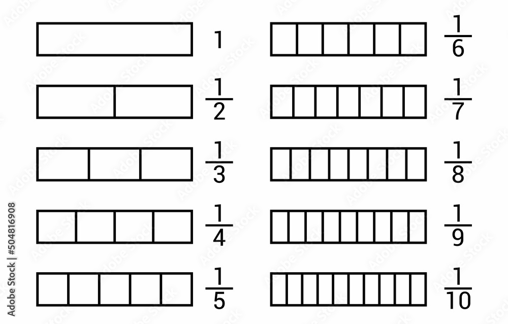 whole half third fourth fifth sixth seventh eighth fraction bar Stock ...