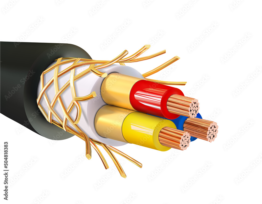 Macro image of an electric cable on a white background. Vector ...