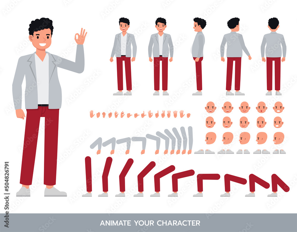 Man wear grey suit character vector design. Create your own pose. Stock ...