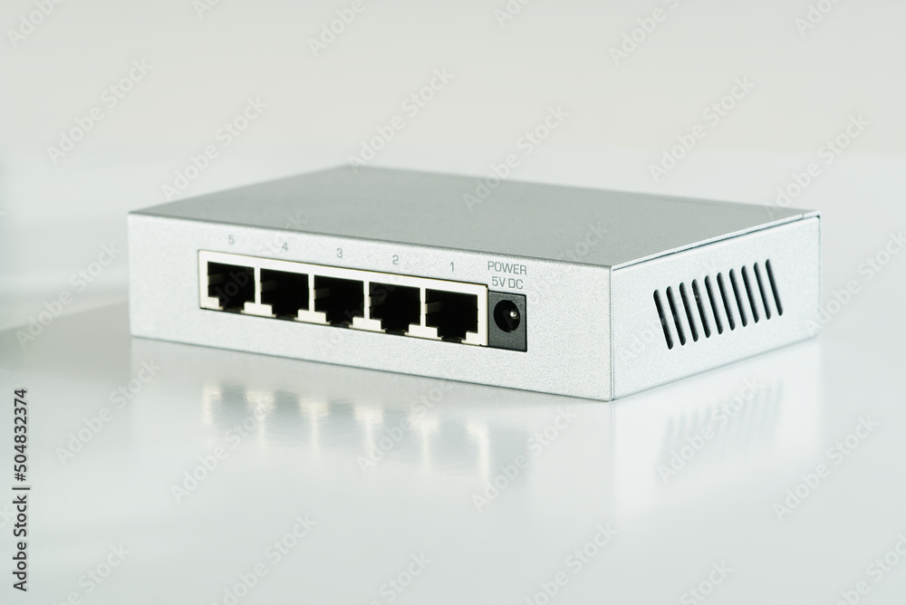 Small router and switch. tcp ip network business concept. High ...