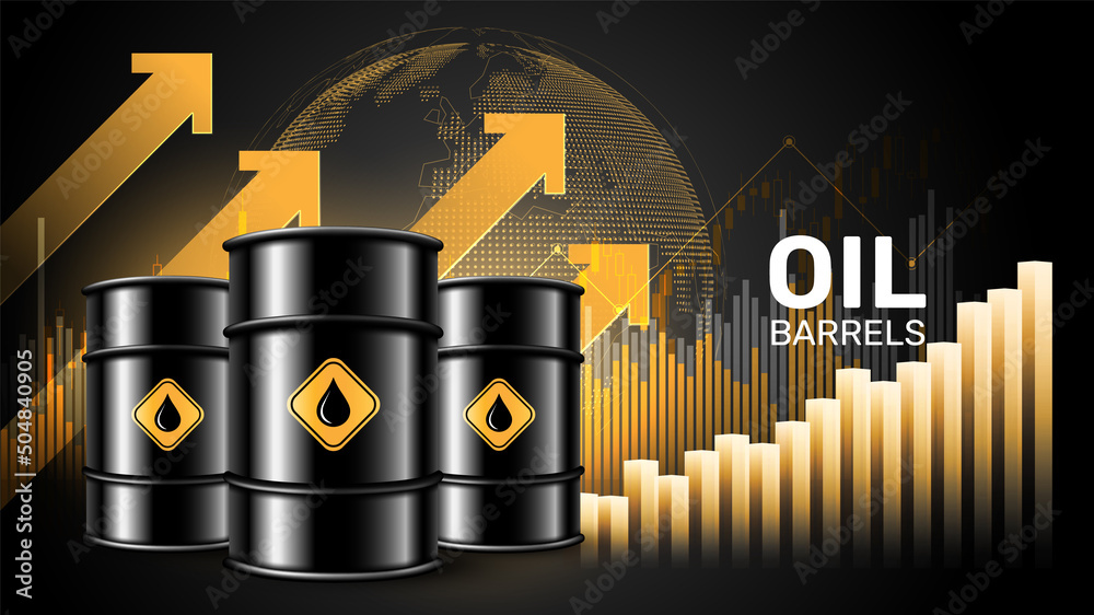 Oil price rising concept Oil barrels on a growth chart background ...