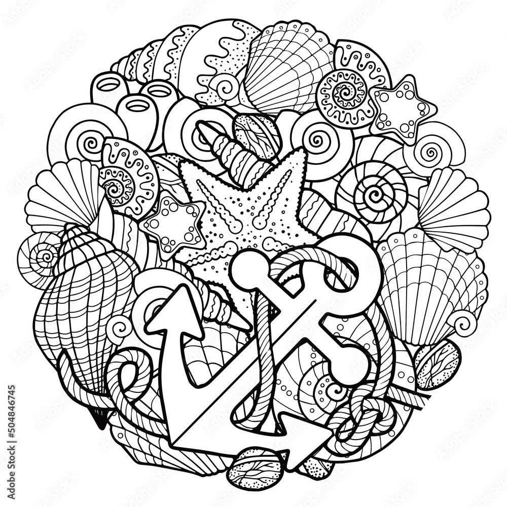 Vector coloring book for adults. Page for meditation and relax. Set of ...