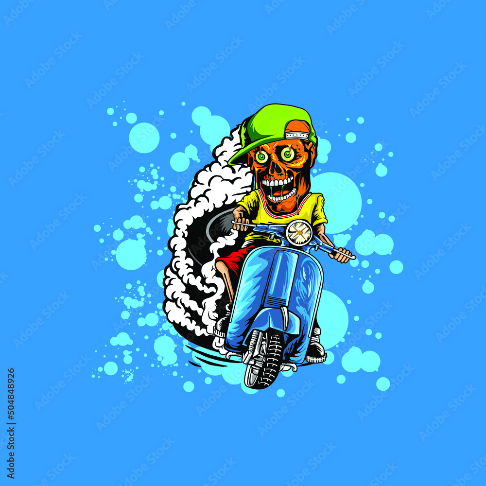 zombie wearing a hat riding a motorbike scooter cool vector ...
