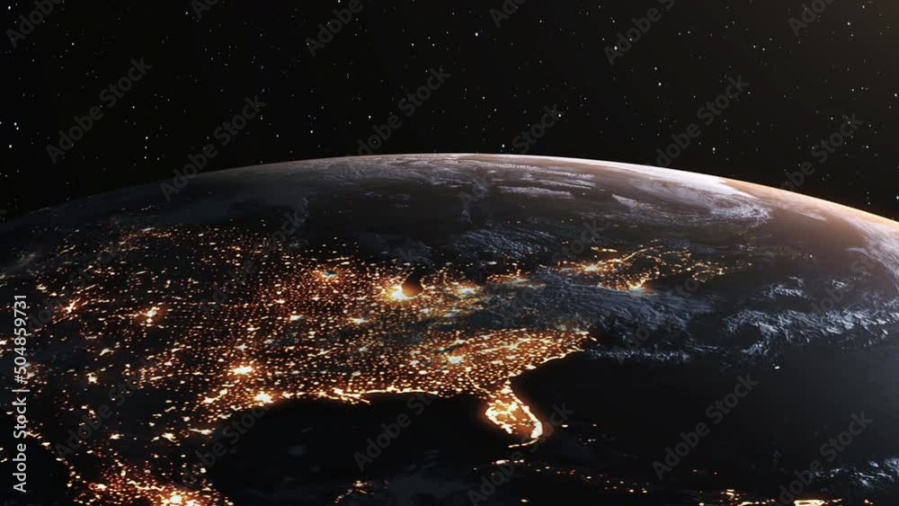 Planet earth 3D orbital animation with realistic geography surface and ...