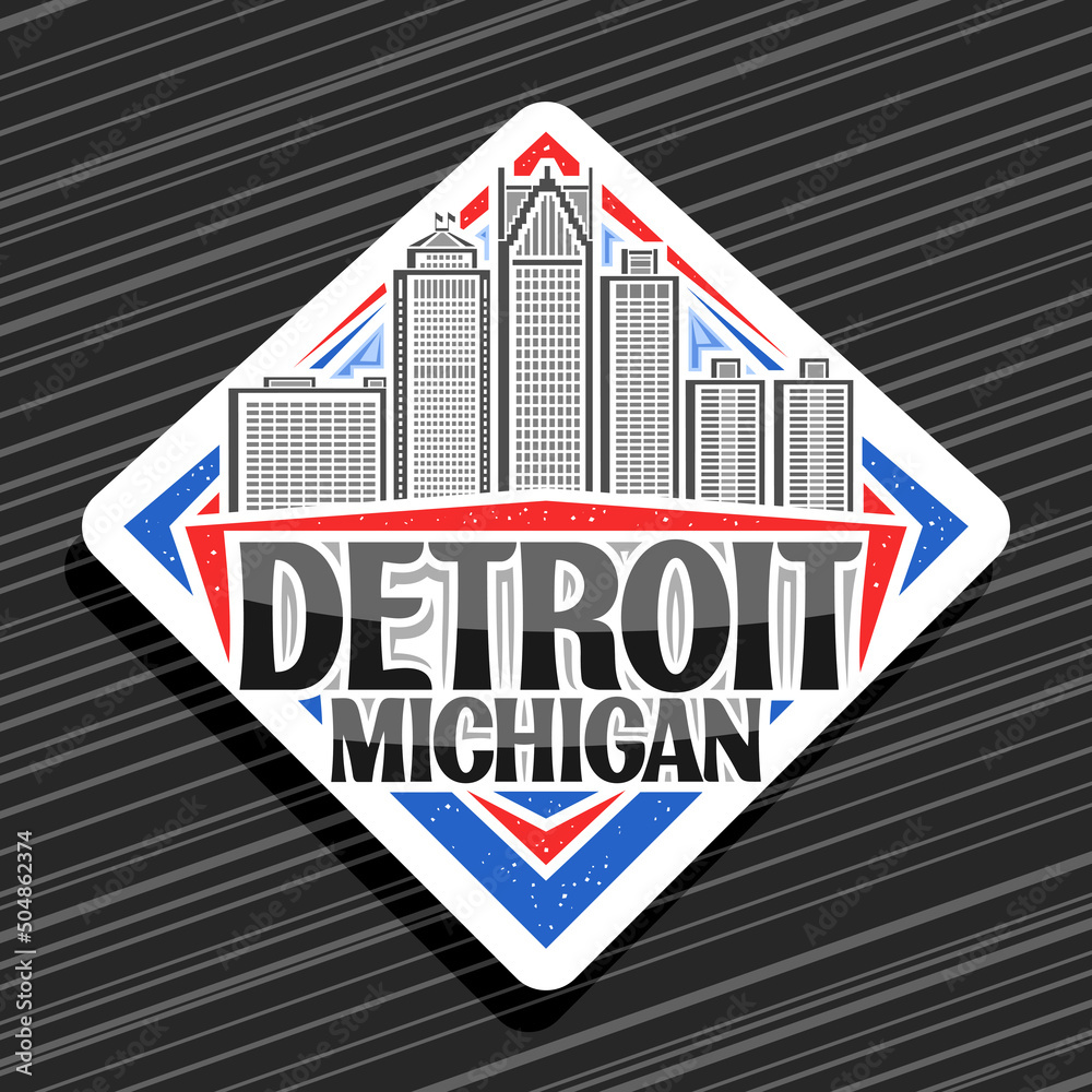 Vector logo for Detroit, white rhombus road sign with simple line ...