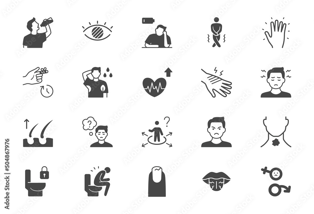 Diabetes symptoms flat icons. Vector illustration include icon - sexual ...
