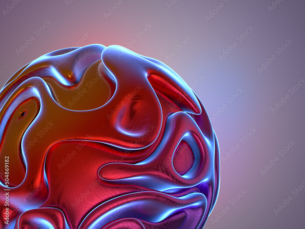 3D render of aesthetic abstract art sphere with part of alien flowy ...