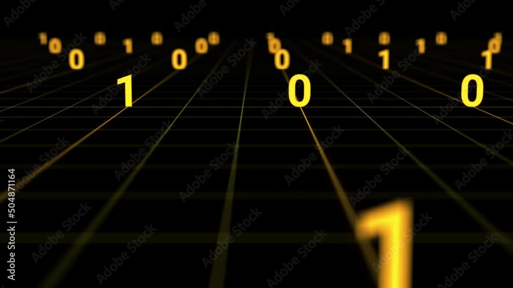 Binary code and matrix data glowed in the dark. Binary code processing ...