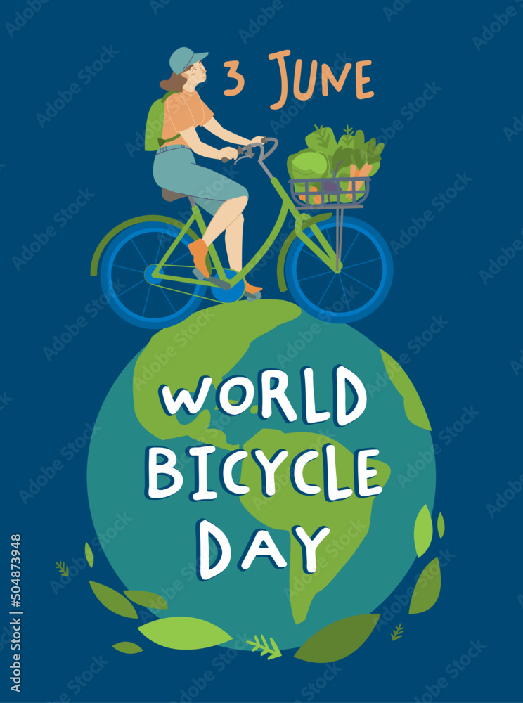 World bicycle day. International event. Vertical vector poster Stock ...