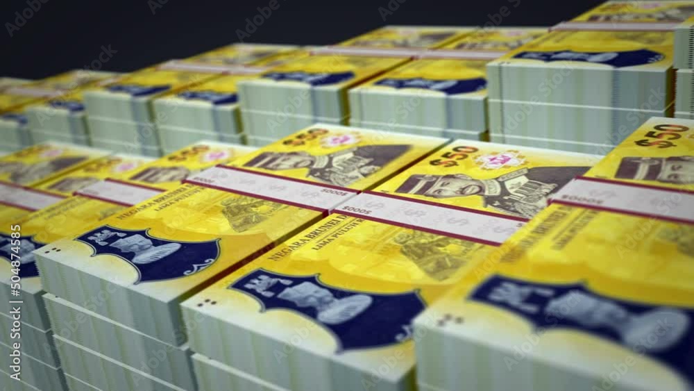 Brunei dollar banknote bundle growth up loop. BND money stacks. Concept ...