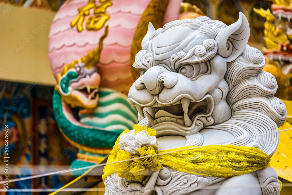 Nakhon Sawan, Thailand - March, 23, 2022 : Stone lion statue at Shrine ...