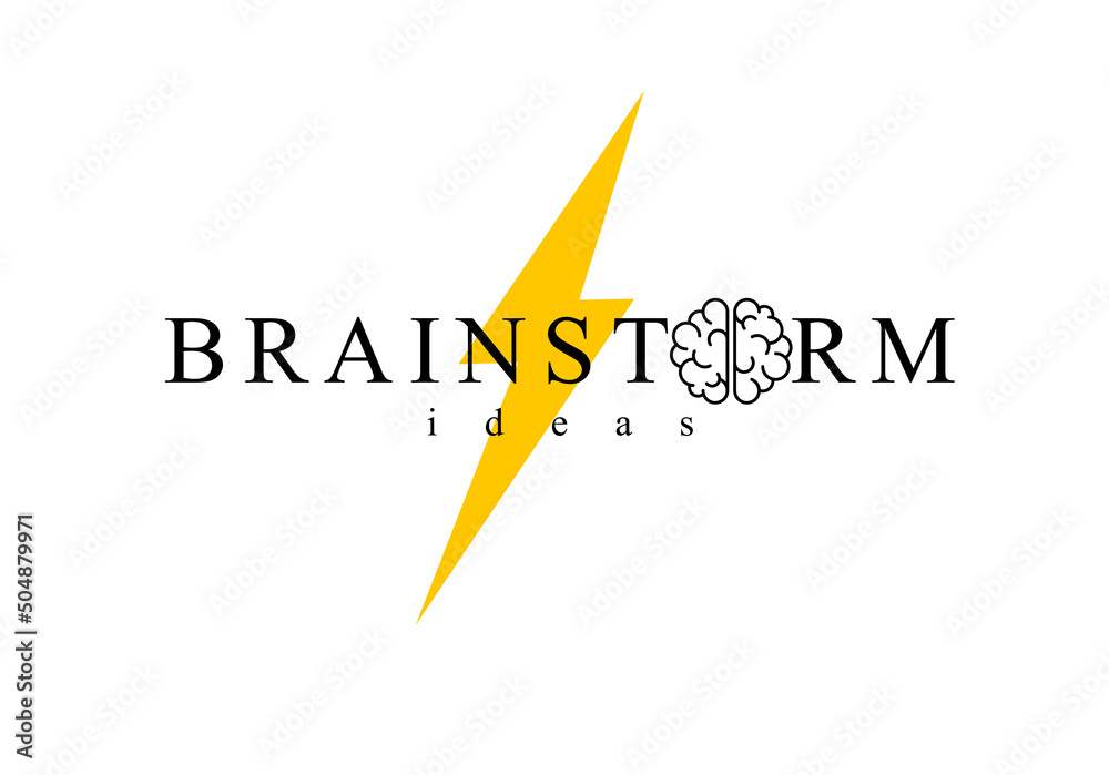 Brainstorm concept vector logo or icon, human brain and lightning bolt ...