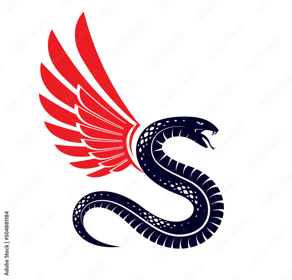 Winged snake vintage classic vector tattoo isolated on white, venomous ...