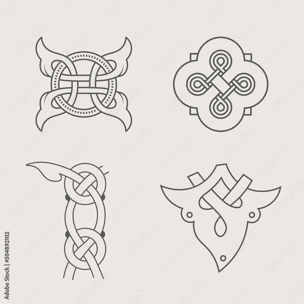 Poster Medieval vector vignette rosette beige outline set – Wall Art ...