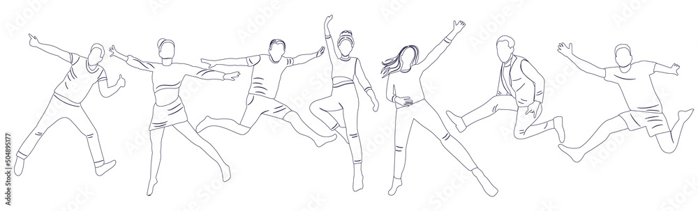 people jump sketch, outline, isolated, vector Stock Vector | Adobe Stock
