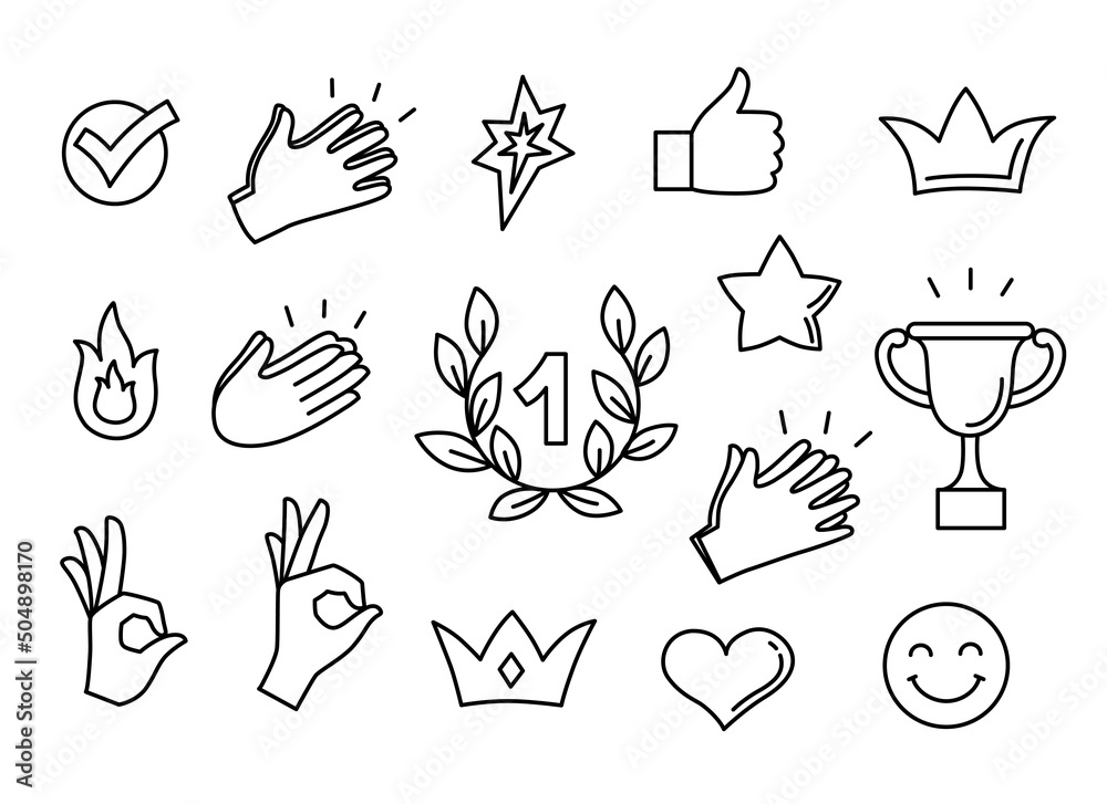 Linear icon set, good job symbols, school marks, icons for successful ...