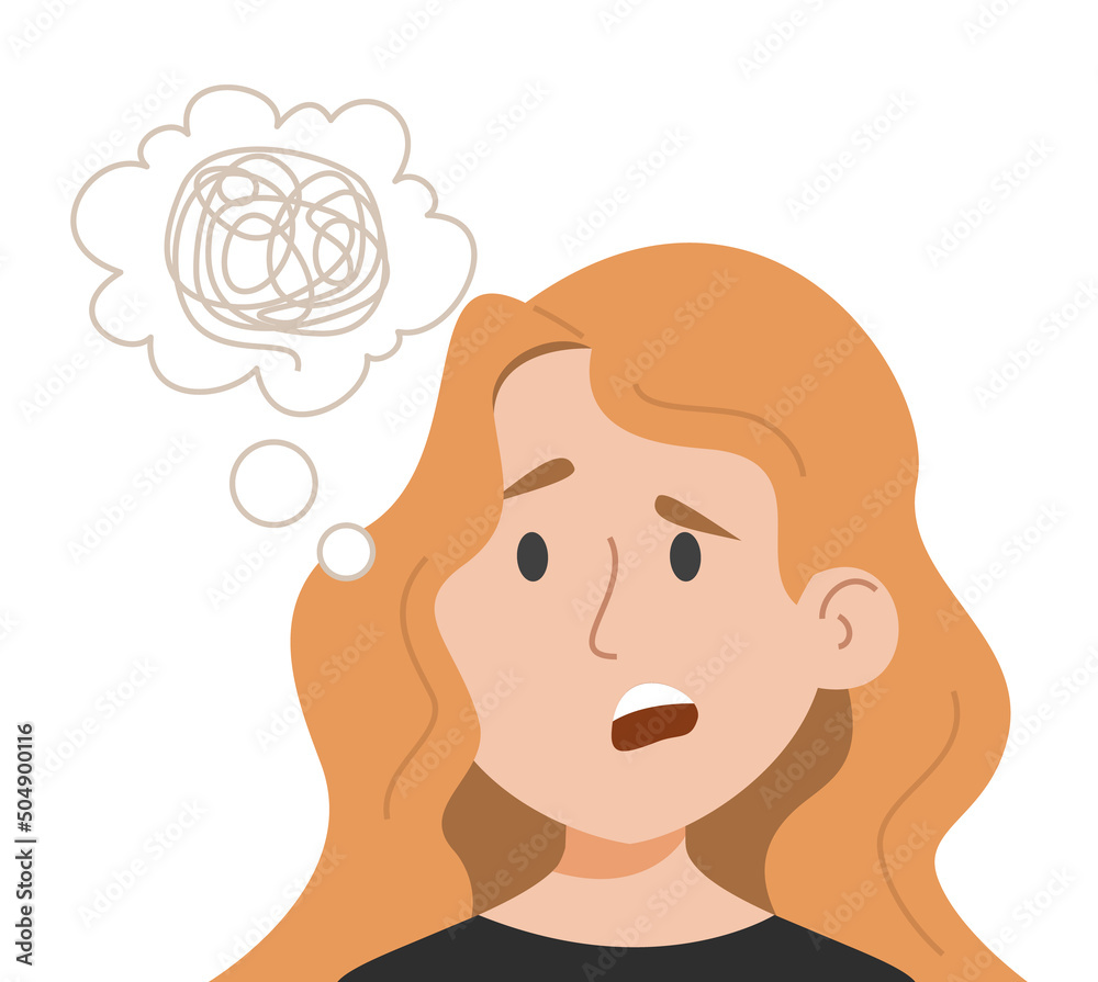 Woman has troubles with concentration vector isolated. Illustration of ...