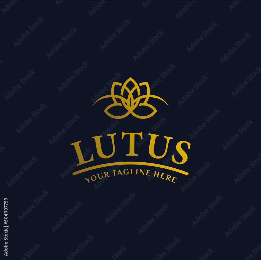 Gold lotus logo - vector illustration. Gold lotus emblem design on dark ...