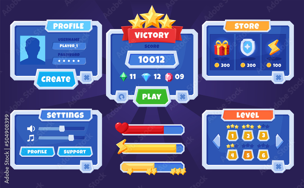 User interface. Set of icons for games and applications. GUI elements ...