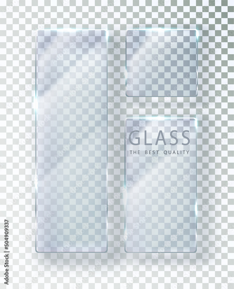 Set of transparent glass banners. Vector glass plates with place for ...