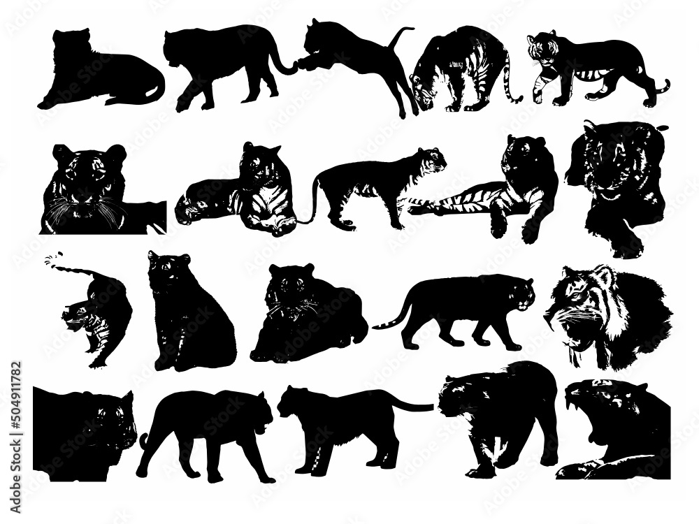 Tiger Lion Vector Royalty Illustration Tiger Vector Black and running ...