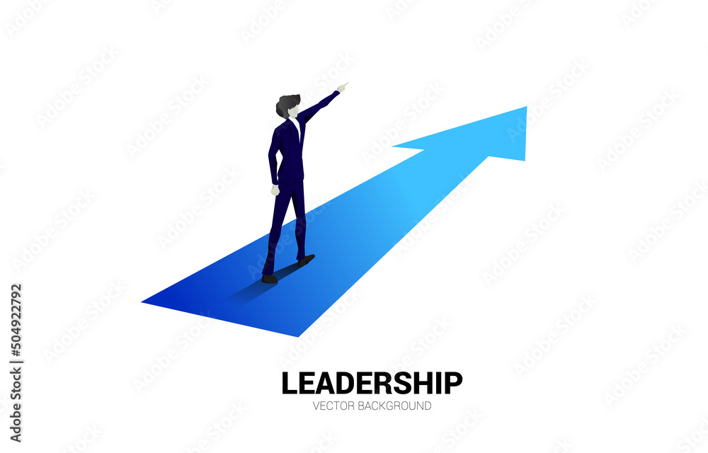 Silhouette of businessman point ahead on forwarding arrow. Concept of ...