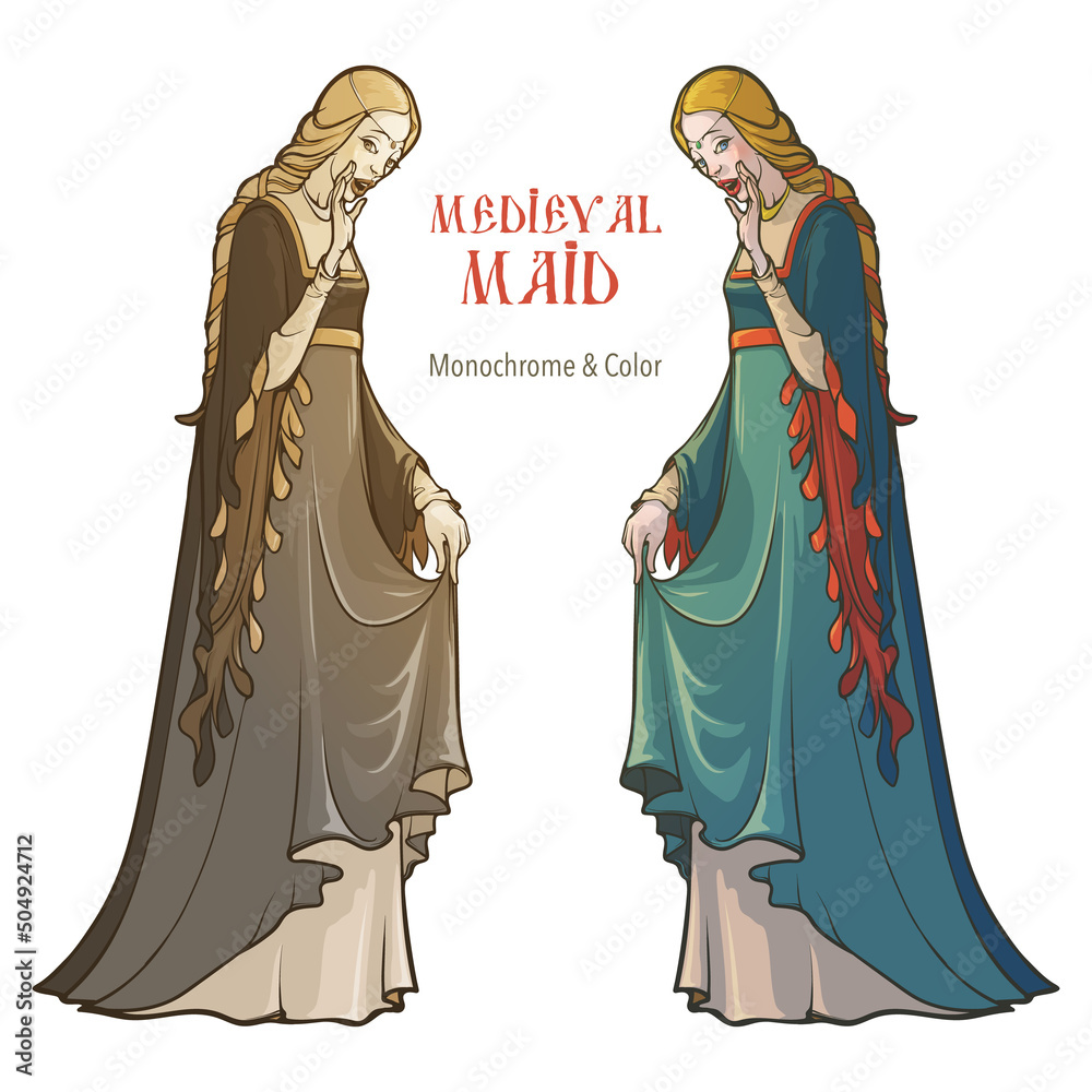 Medieval gossiping chamber maid. Medieval gothic style character ...