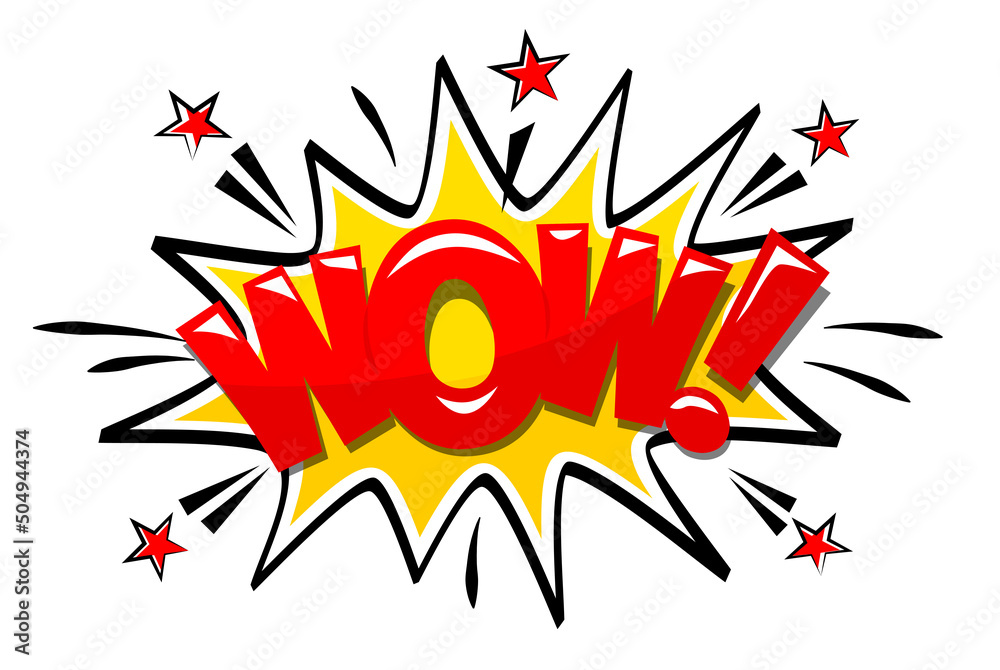 WOW lettering in comic book style. Cartoon vector sticker on ...