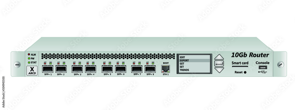 10G 19" rackmount router with 8 SFP+ slots, RG-45 connector, USB ...