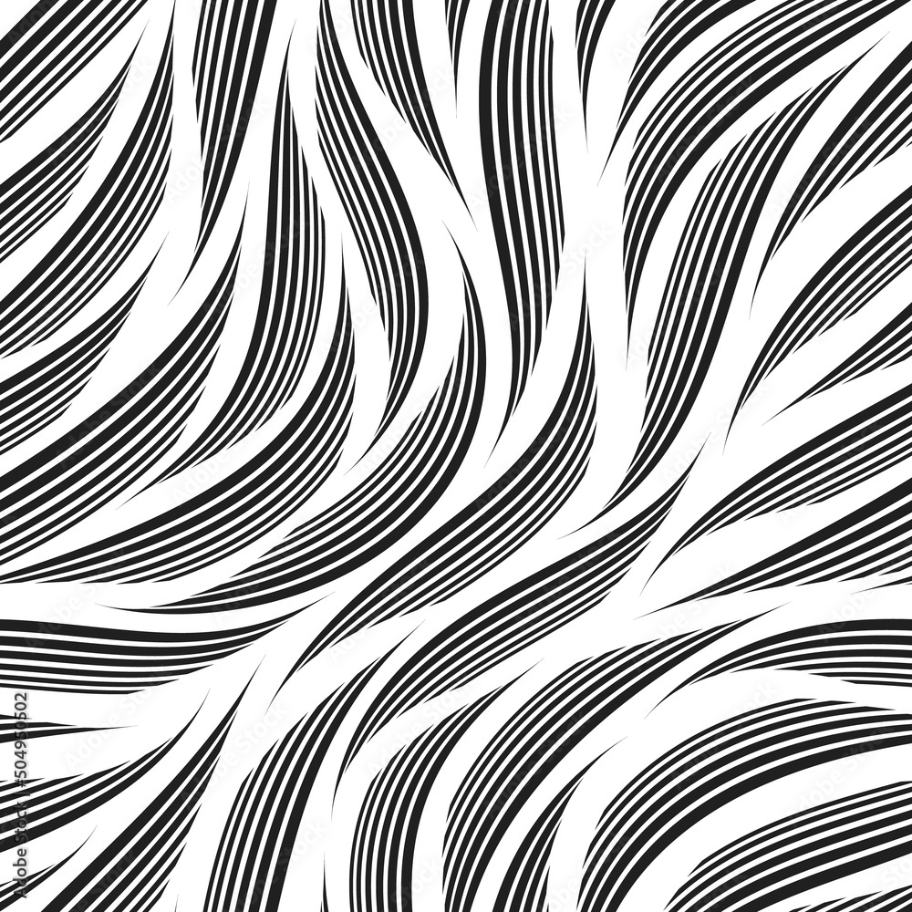 Seamless vector black and white pattern of smooth thin lines.Seamless ...