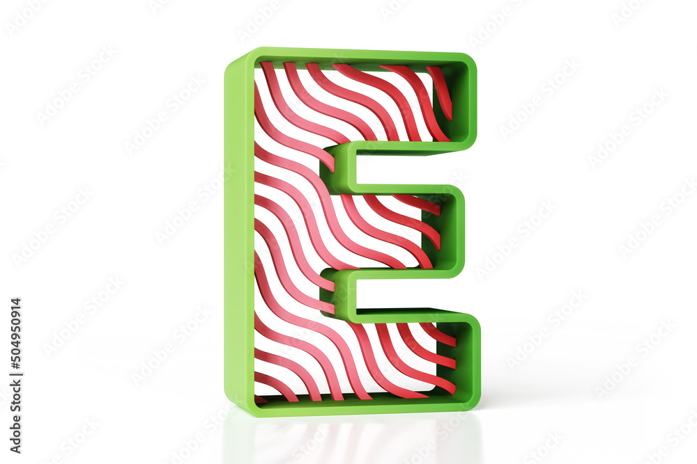 Letter E uppercase made of green outline and wavy striped red interior ...