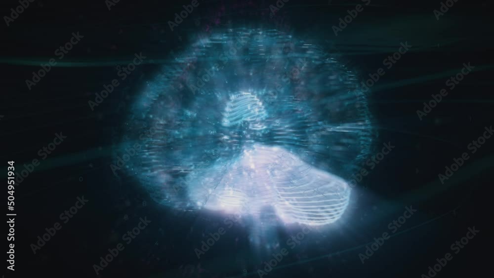 Wifeframe of 3D Animation of Digital Hologram of Human Brain with ...