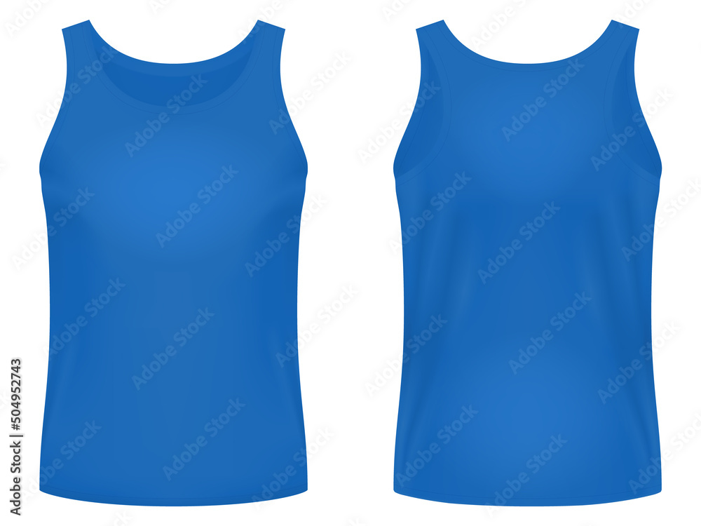 Blank blue tank top template. Front and back views. Vector illustration ...