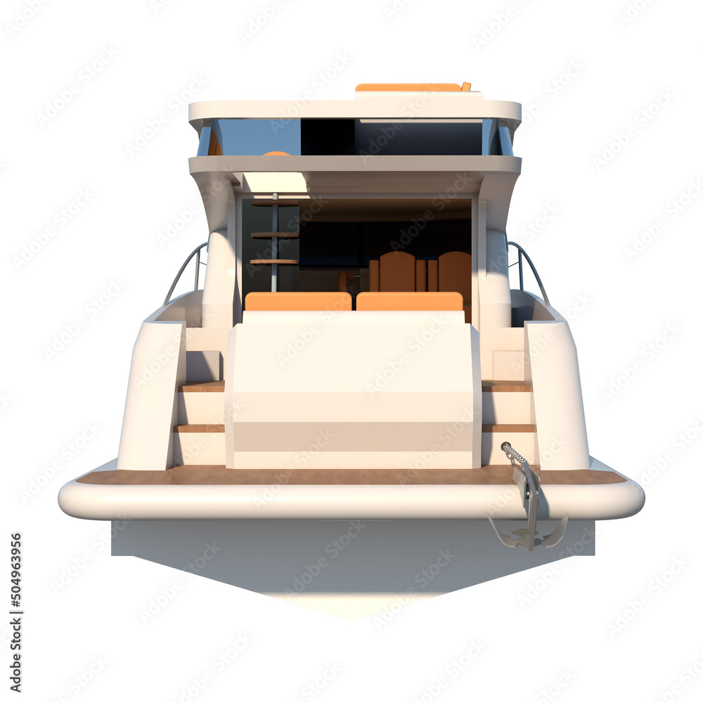 Yacht Speedboat Boat 1 - Back view white background 3D Rendering ...