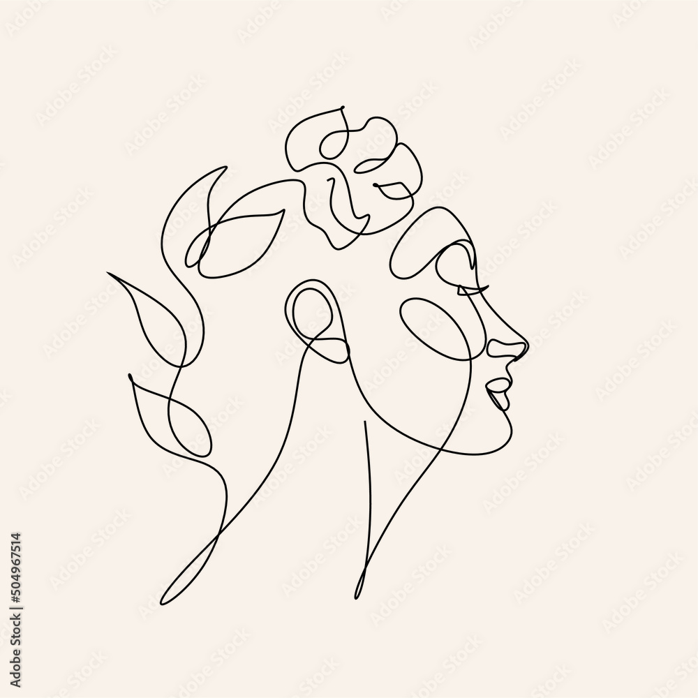 Woman Line Art Minimalist Logo. Nature Organic Cosmetics Makeup. Flower ...