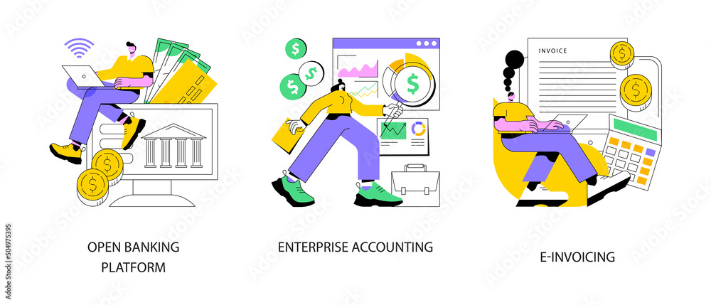 IT accounting system abstract concept vector illustration set. Open ...