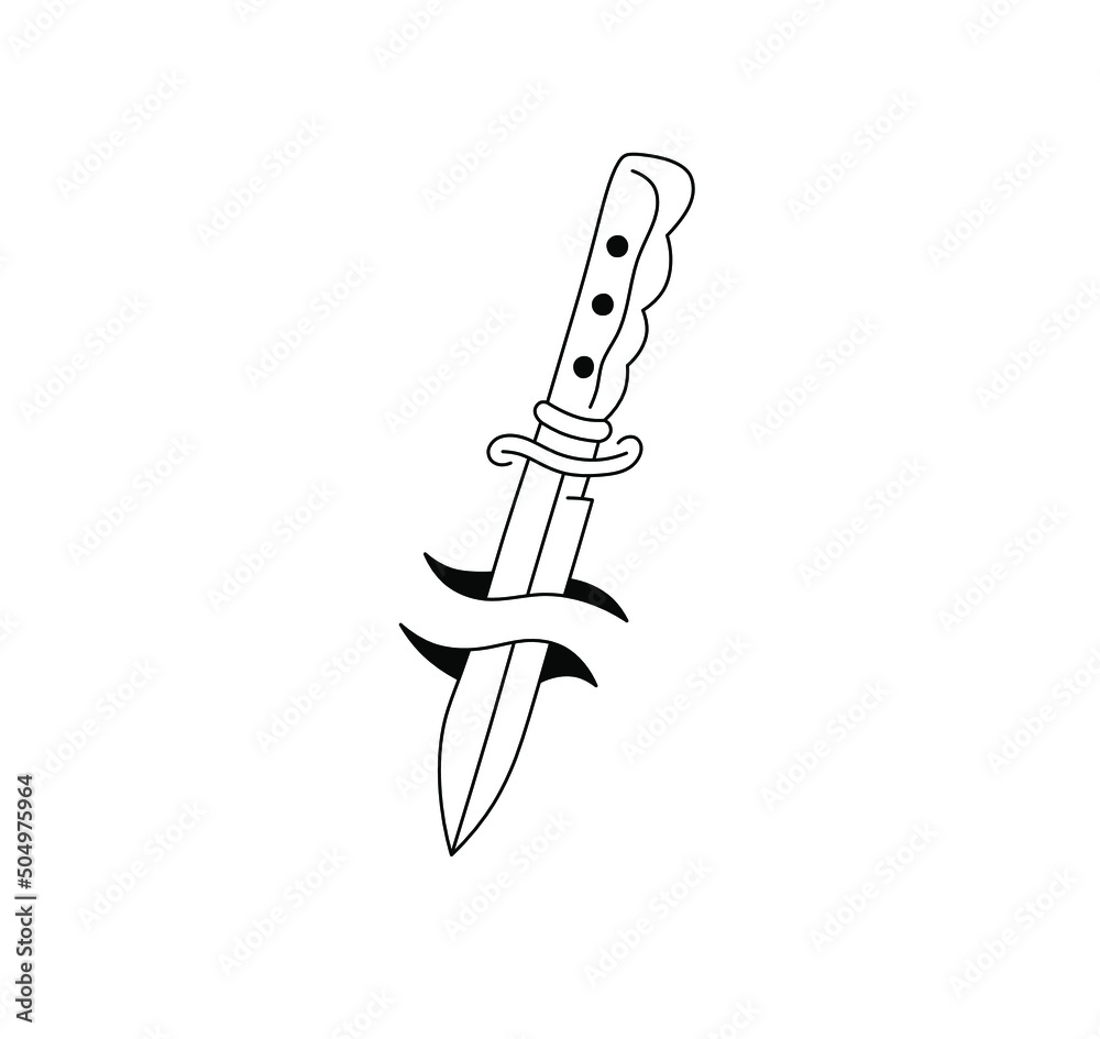 Vector isolated knife dagger in the wound colorless black and white ...